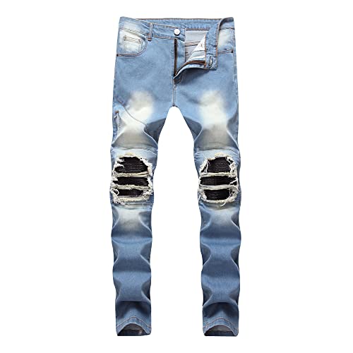 DANT BULUN Men's Ripped Slim Straight Fit Moto Biker Jeans with Zipper Deco（36，9981）