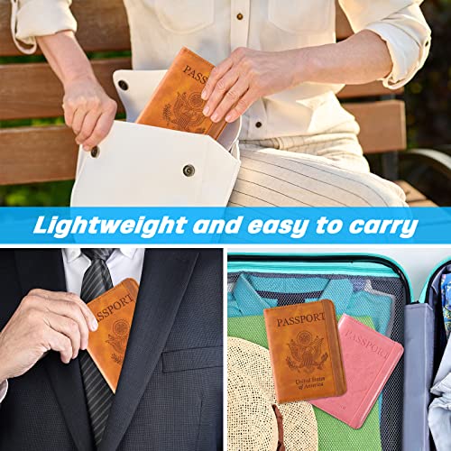 ACdream Passport and Vaccine Card Holder Combo, Leather Cover Case with Vaccination Card Slot, Travel Essentials Protector Organizer for International Documents, Protection Sleeve Couch, Calf Brown