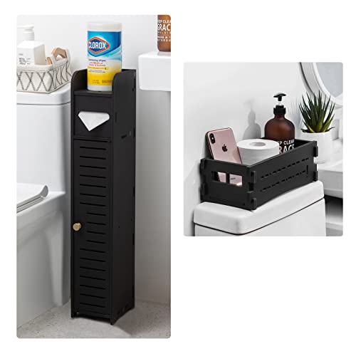 Toilet Paper Holder Storage,Toilet Paper Stand Fit for Small Spaces,Narrow Bathroom Cabinet with Small Storage Basket Great for Tiny Room,2 Bundle Black by AOJEZOR