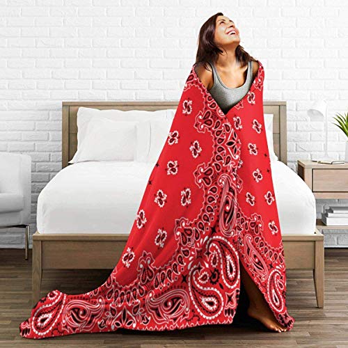 Bandana Colorful Red Paisly Fleece Throw Blanket Warm Super Soft Cozy Fuzzy Blanket Lightweight for Couch,Sofa,Bed All Seasonā¦