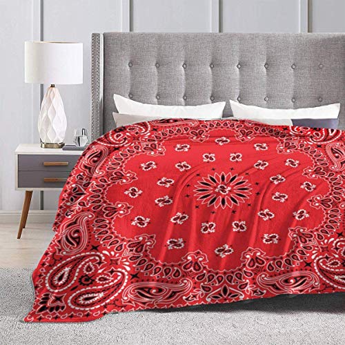 Bandana Colorful Red Paisly Fleece Throw Blanket Warm Super Soft Cozy Fuzzy Blanket Lightweight for Couch,Sofa,Bed All Seasonā¦