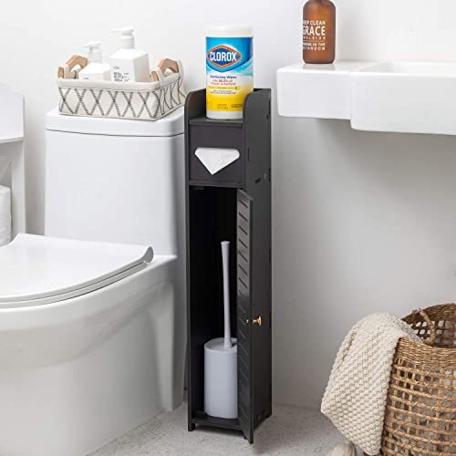 Toilet Paper Holder Storage,Toilet Paper Stand Fit for Small Spaces,Narrow Bathroom Cabinet with Small Storage Basket Great for Tiny Room,2 Bundle Black by AOJEZOR