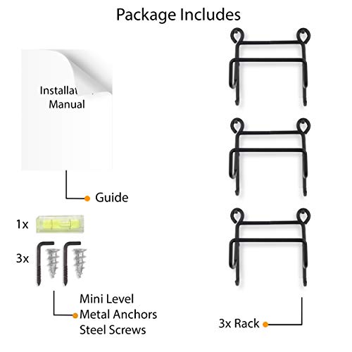 Wallniture Solid Wrought Iron Metal Towel Rack Holder – Wall Mount Rustic Home Decor - Bathroom Organizer Black Set of 3 (Straight Finish)