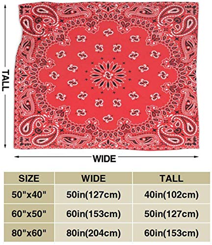 Bandana Colorful Red Paisly Fleece Throw Blanket Warm Super Soft Cozy Fuzzy Blanket Lightweight for Couch,Sofa,Bed All Seasonā¦