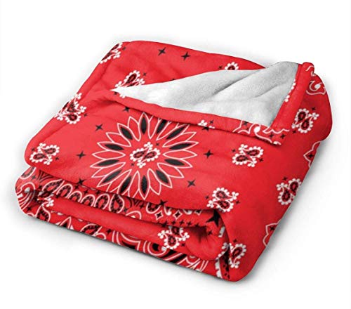 Bandana Colorful Red Paisly Fleece Throw Blanket Warm Super Soft Cozy Fuzzy Blanket Lightweight for Couch,Sofa,Bed All Seasonā¦