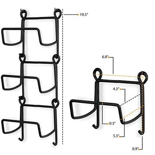 Wallniture Solid Wrought Iron Metal Towel Rack Holder – Wall Mount Rustic Home Decor - Bathroom Organizer Black Set of 3 (Straight Finish)