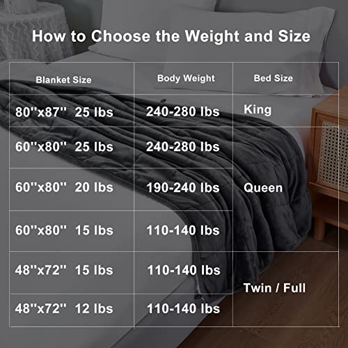 HOSUKKO Weighted Blanket - Grey 60"x80" 20lbs Flannel Sherpa Breathable Soft Warm Thick Heavy Blanket with Premium 0.8mm Glass Beads Big Winter Blanket Throw for Adult