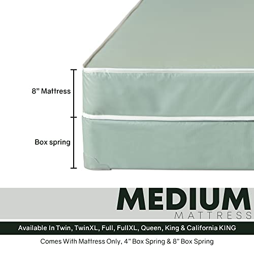 Mattress Solution 8-Inch Firm Double sided Tight top Waterproof Vinyl Innerspring Mattress and 4" Split Wood Traditional Box spring Set, Twin