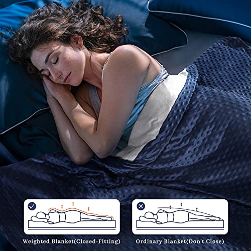 S agino Weighted Blanket & Removable Cover (15lbs, 60”x 80”)- 100% Oeko-Tex Certified Cotton Outer Layer & Premium Glass Beads, Including Weighted Eye Mask for Individual Use (~140lb)