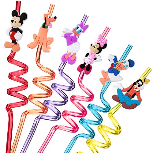 24 Mouse Straws with 2 Cleaning Brush 6 Designs Great for Mickey Theme Birthday Minnie Party Favors and Party Supplies