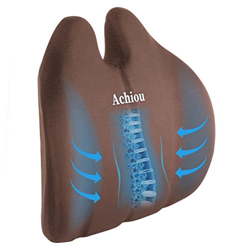 Achiou Lumbar Support Pillow for Office Chair, Back Support Pillow for Back Pain Relief, Car Seat Computer Gaming Chair Pad, Memory Foam Back Cushion, Improve Posture Cushion