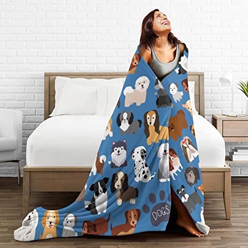 Perinsto Cute Dogs Animal Pattern Throw Blanket Ultra Soft Warm All Season Decorative Pet Dog Fleece Blankets for Bed Chair Car Sofa Couch Bedroom 50"X40"