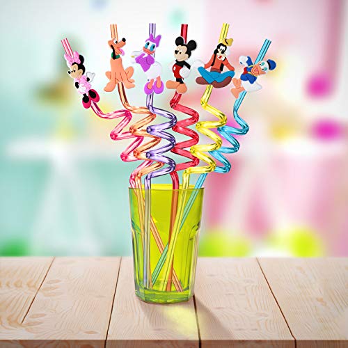 24 Mouse Straws with 2 Cleaning Brush 6 Designs Great for Mickey Theme Birthday Minnie Party Favors and Party Supplies