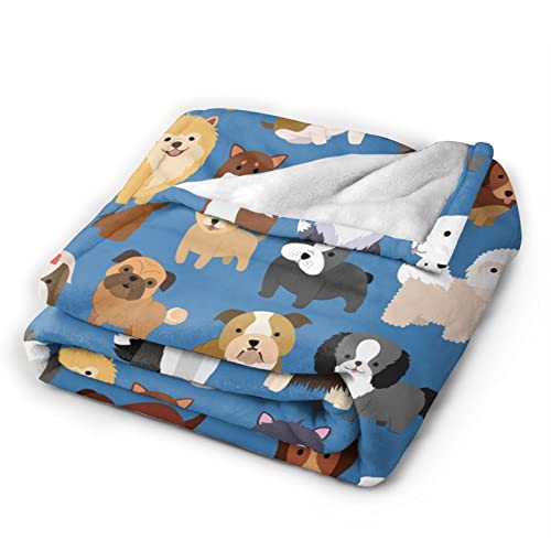Perinsto Cute Dogs Animal Pattern Throw Blanket Ultra Soft Warm All Season Decorative Pet Dog Fleece Blankets for Bed Chair Car Sofa Couch Bedroom 50"X40"