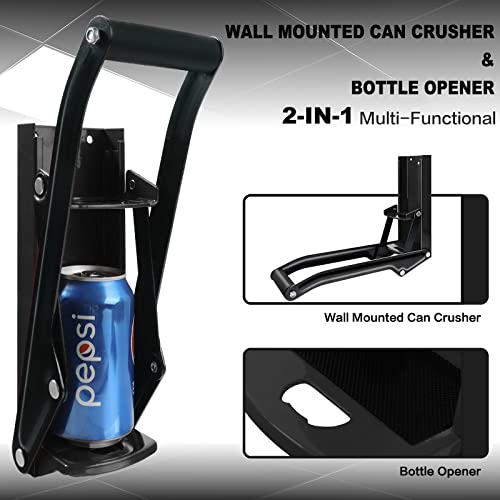 16oz Metal Can Crusher, Heavy-Duty Wall-Mounted Smasher for Aluminum Seltzer, Soda, Beer Cans and Bottles for Recycling, Gadgets for Home (Black)