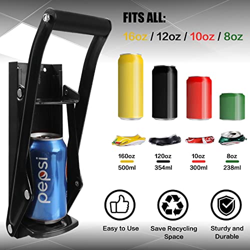 16oz Metal Can Crusher, Heavy-Duty Wall-Mounted Smasher for Aluminum Seltzer, Soda, Beer Cans and Bottles for Recycling, Gadgets for Home (Black)