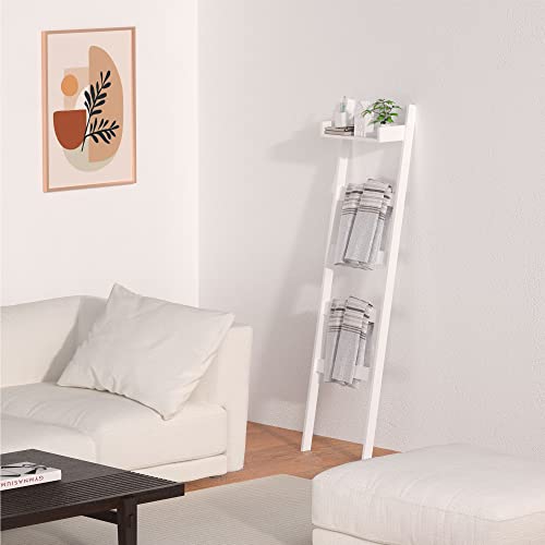 WTZ Blanket Ladder, 5-Layer Towel Racks, with Shelf Board, Blanket Holder with Anti Slip Construction Home Decor, Decorative Blanket, Quilt, Towel, Scarf Ladder Shelves for, Bedroom, Bathroom, White