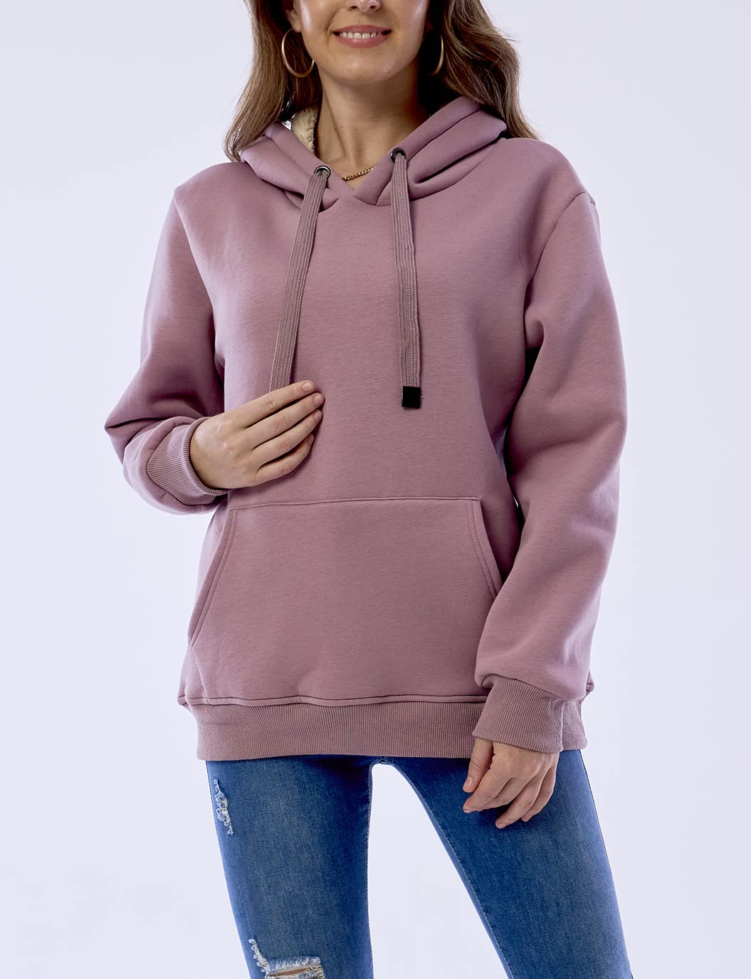 Fenclushy Womens Winter Hoodies Warm Fleece Sherpa Lined Pullover Hooded Sweatshirt(Purple,M)