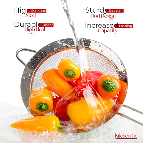 Kitchenitte Set of 4 Fine Mesh Strainer - Sieve Fine Mesh Stainless Steel Strainers - 2.2", 2.8", 4.7", and 7.1" Sizes - Ultra Durable Sieve, Kitchen Strainer Set for Sifting, Straining, Draining