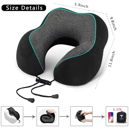 KIKIMO Travel Pillow for Tesla Model 3/Y/S/X Accessories, Memory Foam Neck Pillow for Airplane/Car/Office&Home Rest Use, Head Support Comfortable Portable Travel Pillows Kit