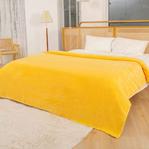 U UQUI Fleece Blanket Queen Size Yellow Lightweight Super Soft Cozy Luxury Bed Blanket Microfiber Dual Sided Throw Blanket fit Couch Sofa Thick Blanket, Yellow 90"x90"