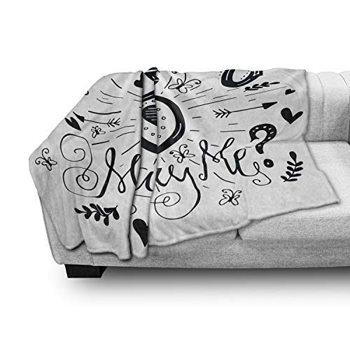 Ambesonne Engagement Party Throw Blanket, Western Themed Will You Marry Me Words with Hearts Celebration Image, Flannel Fleece Accent Piece Soft Couch Cover for Adults, 50" x 70", Black and White