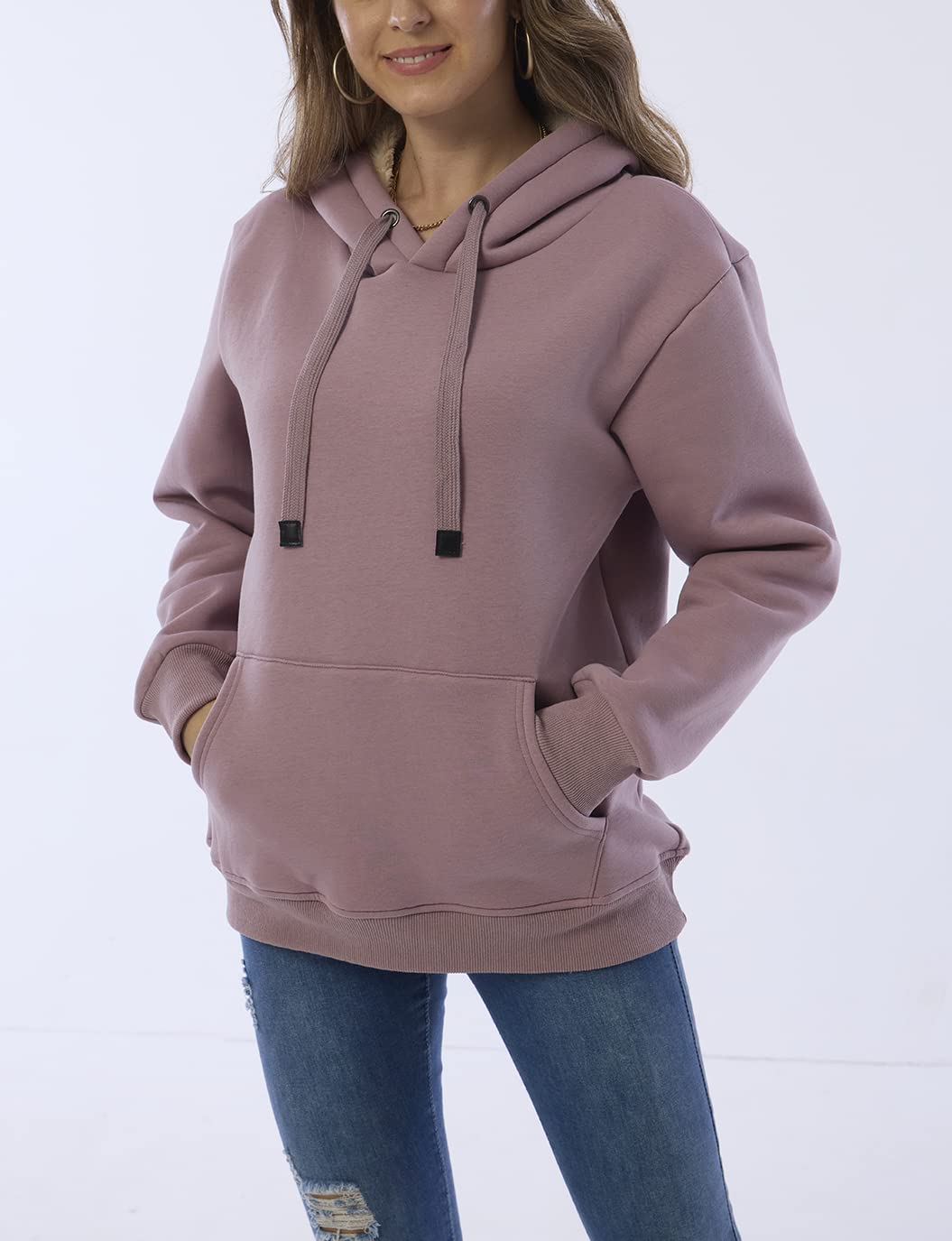 Fenclushy Womens Winter Hoodies Warm Fleece Sherpa Lined Pullover Hooded Sweatshirt(Purple,M)