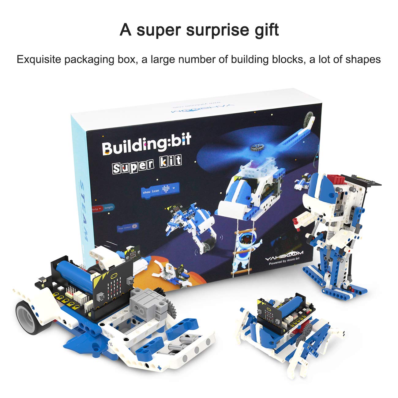 Yahboom Micro bit Building Block Robot Kit 16 in 1 STEM Projects DIY Science Educational Toys for Kids Age 10+ (Build-Super-Kit without Microbit)
