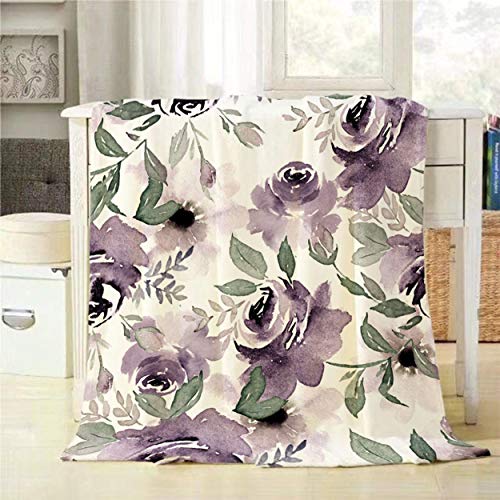 Mugod Floral Throw Blanket Vintage Watercolor Purple Flowers Seamless Pattern Decorative Soft Warm Cozy Flannel Plush Throws Blankets for Baby Toddler Dog Cat 30 X 40 Inch