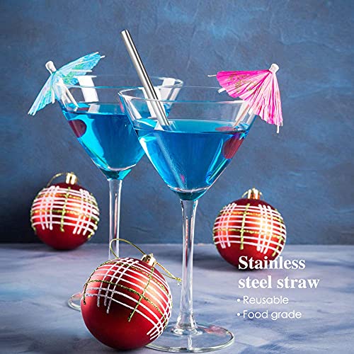 Teivio 12 Pack + Cleaning Brush, 5-inch Extra Short Reusable Stainless Steel Drink Straws for Cocktails, Small Glasses or Cups (Silver)