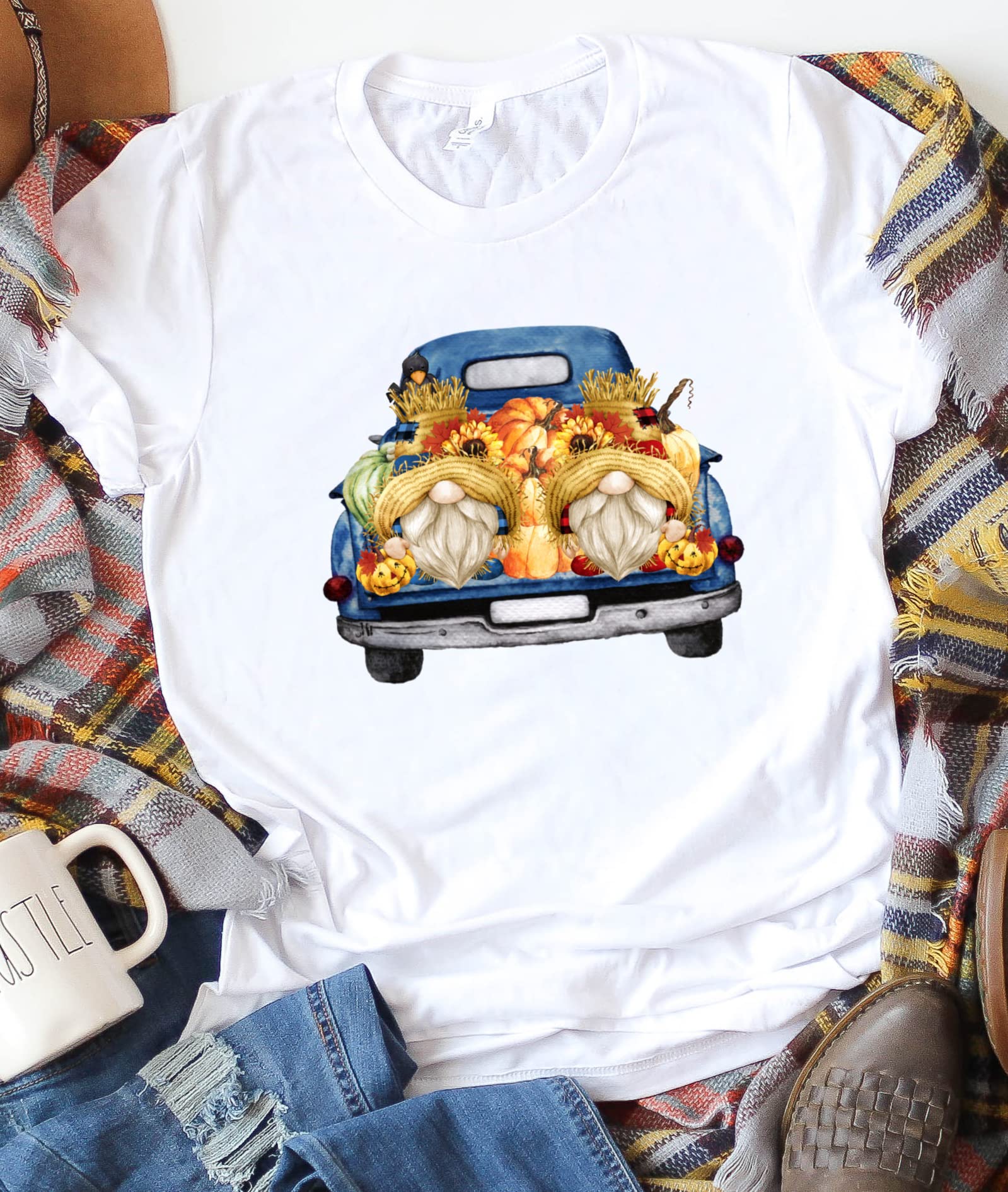 Fall Truck Scarecrow Gnomes Sublimation Transfer, Ready to Press, Autumn, Sunflowers, Pumpkins, Sublimation Transfer, Harvest, Ready to Use (Mug x1-3")