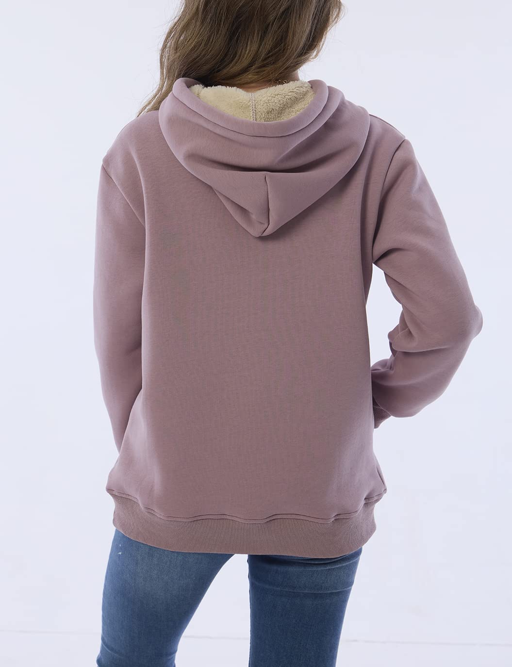 Fenclushy Womens Winter Hoodies Warm Fleece Sherpa Lined Pullover Hooded Sweatshirt(Purple,M)