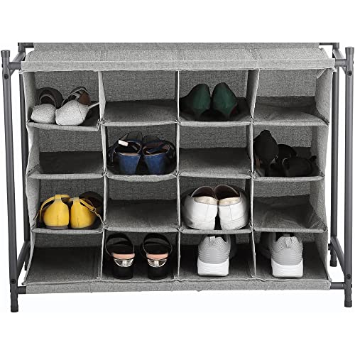 WRKBKS 4 Level Easy Shoe Cabinet - Holds 16 Pairs, Grey