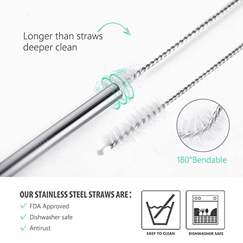 Teivio 12 Pack + Cleaning Brush, 5-inch Extra Short Reusable Stainless Steel Drink Straws for Cocktails, Small Glasses or Cups (Silver)