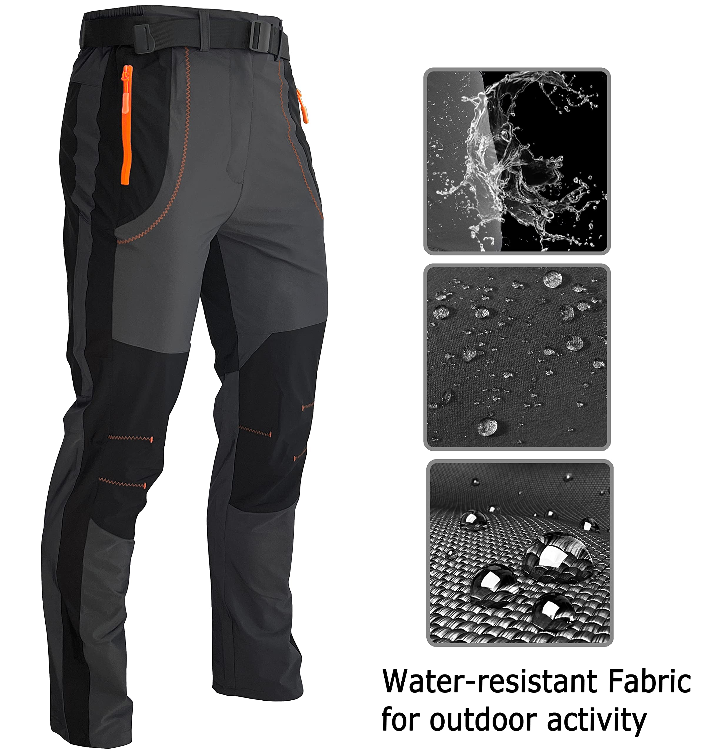 Kuseeker Mens Stretch Work Hiking Pants Quick Dry Lightweight Waterproof Outdoor Travel Climbing Fishing Pants Gray 38