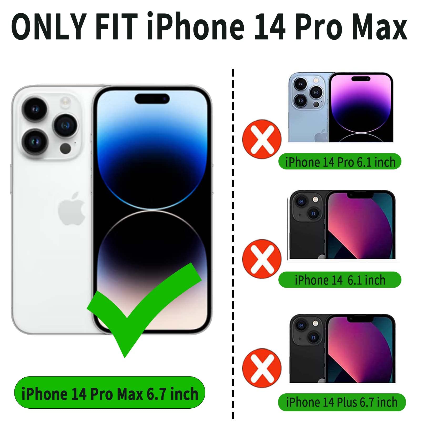 VANAVAGY Compatible with iPhone 14 Pro Max Wallet Case for Women and Men, Leather Flip Folio Phone Cover Fits Magnetic Car Mount with Credit Card Holder, Midnight Green