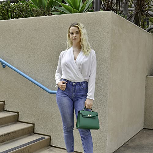 EVVE Women's Top Handle Satchel with Detachable Strap Small Pebbled Leather Crossbody Bag_DUSTY BLUE