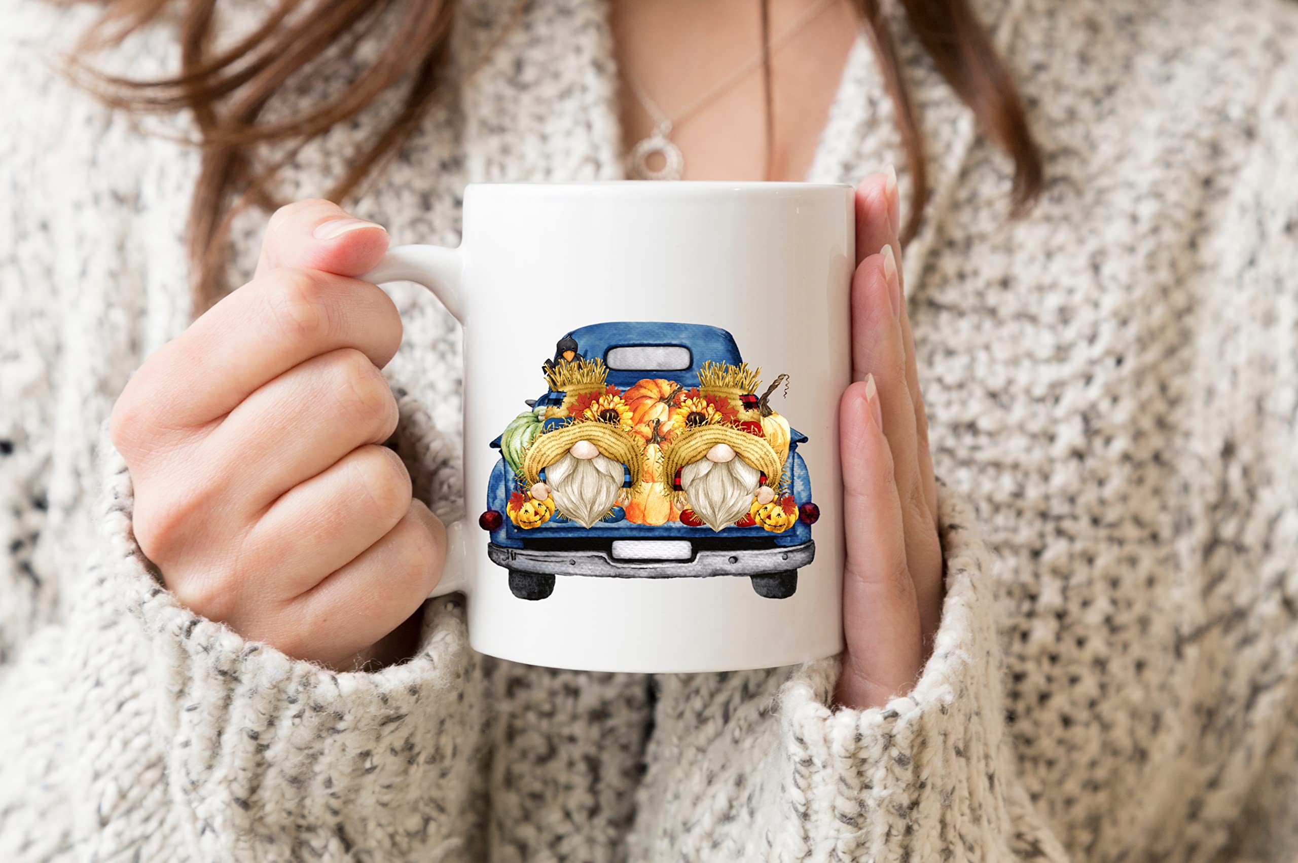 Fall Truck Scarecrow Gnomes Sublimation Transfer, Ready to Press, Autumn, Sunflowers, Pumpkins, Sublimation Transfer, Harvest, Ready to Use (Mug x1-3")