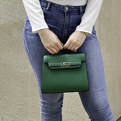 EVVE Women's Top Handle Satchel with Detachable Strap Small Pebbled Leather Crossbody Bag_DUSTY BLUE