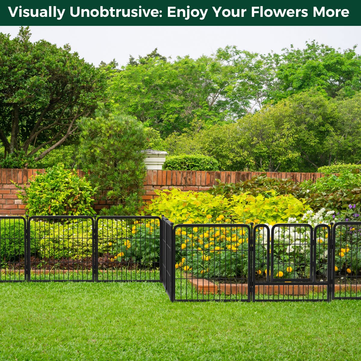 FXW Decorative Garden Metal Fence Temporary Animal Barrier for Yard, 8 Panels, 24inch, Black