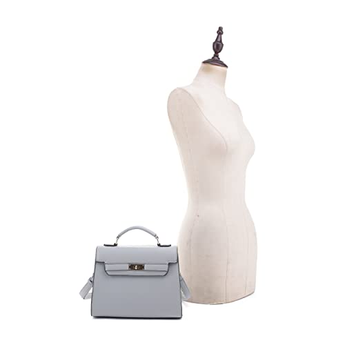 EVVE Women's Top Handle Satchel with Detachable Strap Small Pebbled Leather Crossbody Bag_DUSTY BLUE
