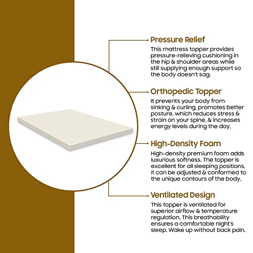 Continental Sleep Cool Gel Foam Topper, Adds Comfort to Mattress, Queen Size, Yellow