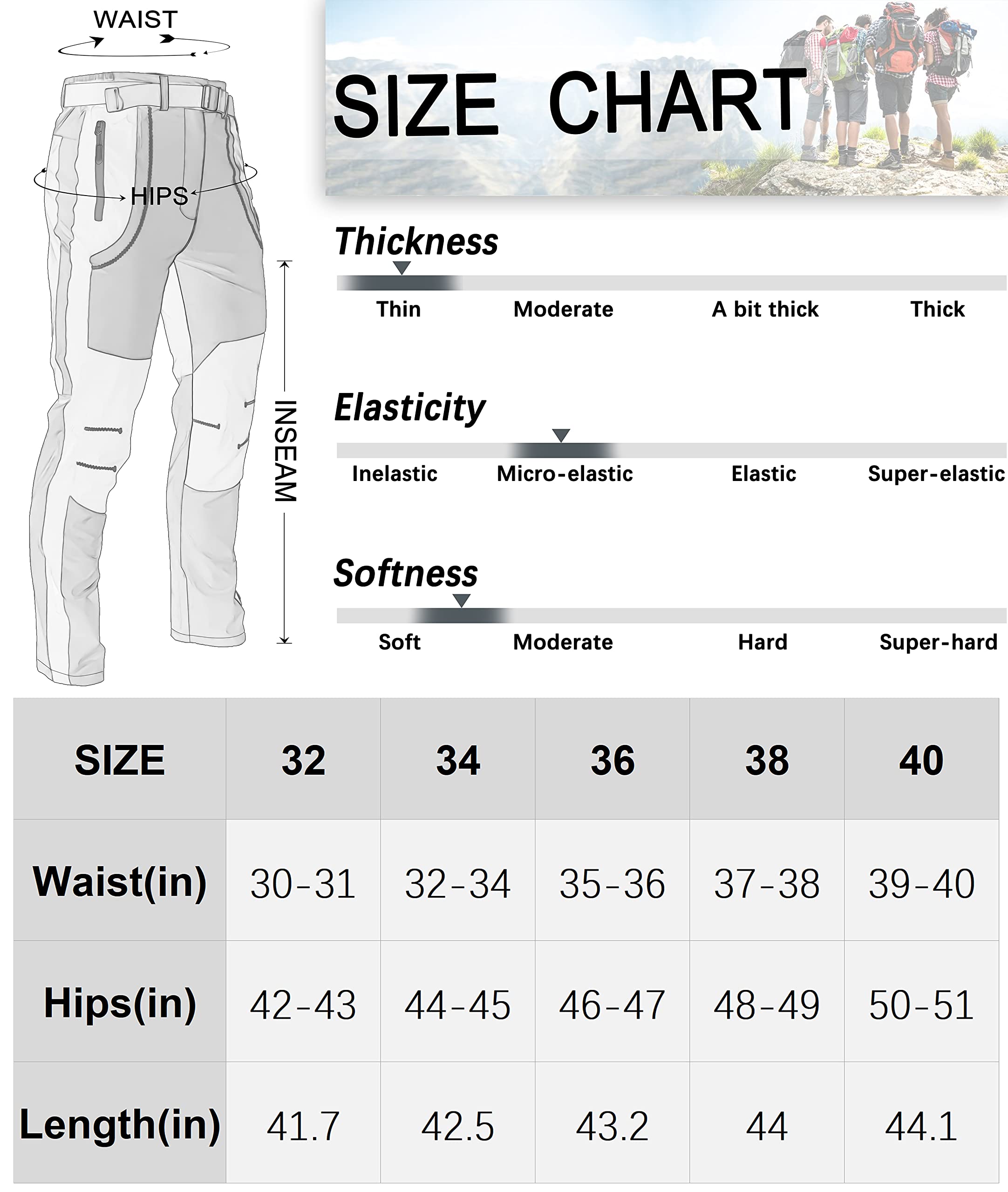 Kuseeker Mens Stretch Work Hiking Pants Quick Dry Lightweight Waterproof Outdoor Travel Climbing Fishing Pants Gray 38