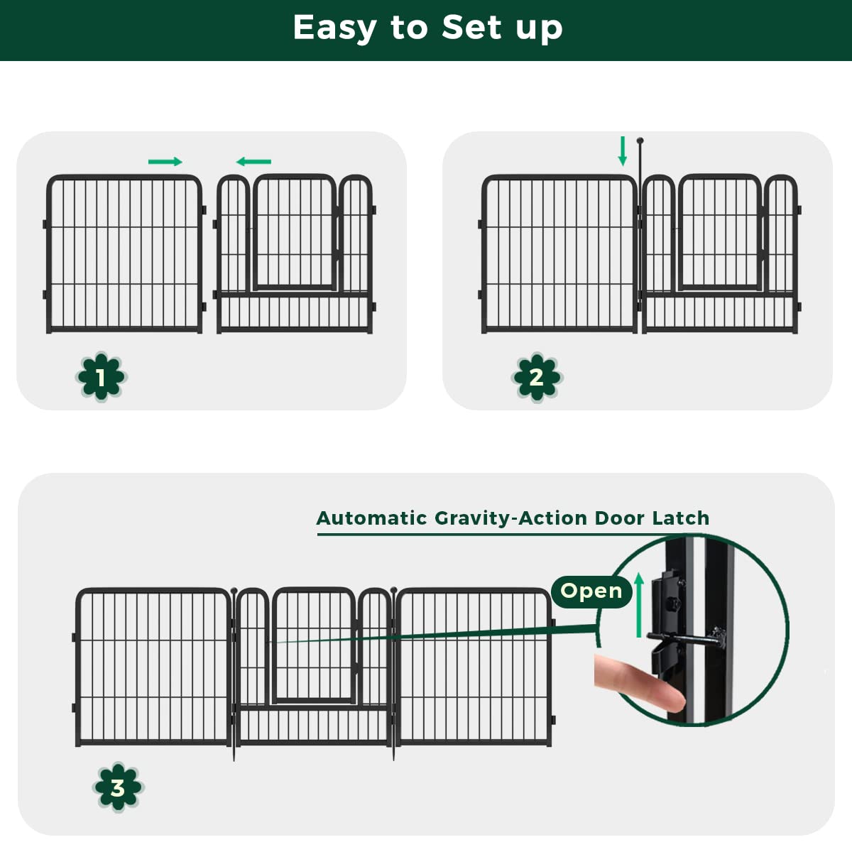 FXW Decorative Garden Metal Fence Temporary Animal Barrier for Yard, 8 Panels, 24inch, Black