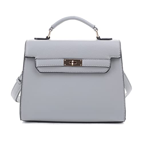 EVVE Women's Top Handle Satchel with Detachable Strap Small Pebbled Leather Crossbody Bag_DUSTY BLUE