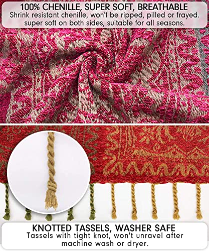 CaptainRay Bohemian Tribal Throws Blankets Reversible Colorful Red Blue Boho Hippie Chenille Jacquard Fabric Throw Covers Large Couch Furniture Sofa Chair Loveseat Recliner Oversized (Red, S:75X60)