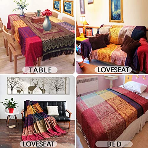 CaptainRay Bohemian Tribal Throws Blankets Reversible Colorful Red Blue Boho Hippie Chenille Jacquard Fabric Throw Covers Large Couch Furniture Sofa Chair Loveseat Recliner Oversized (Red, S:75X60)