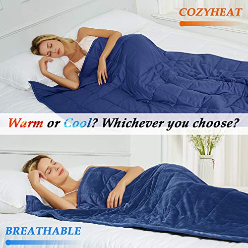 HAOWANER Reversible Weighted Blanket Cool Cotton Top+Soft Minky Bottom, 15lbs Plush Blankets for Twin/Full Size(48"x72") Bed, Premium Fleece Weight Comforter with Fluffy Heavy Throw for Adult, Blue