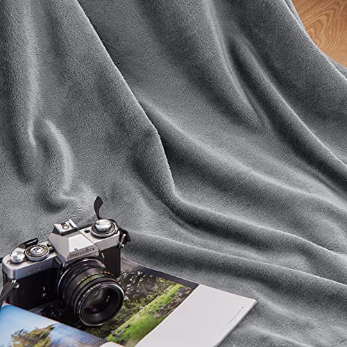 CozyLux Fleece Blanket Queen Grey 90" x 90" - 300GSM Super Soft Lightweight Microfiber Flannel Blankets for Travel Camping Chair and Sofa, Cozy Luxury Plush Fuzzy Bed Blankets, Gray