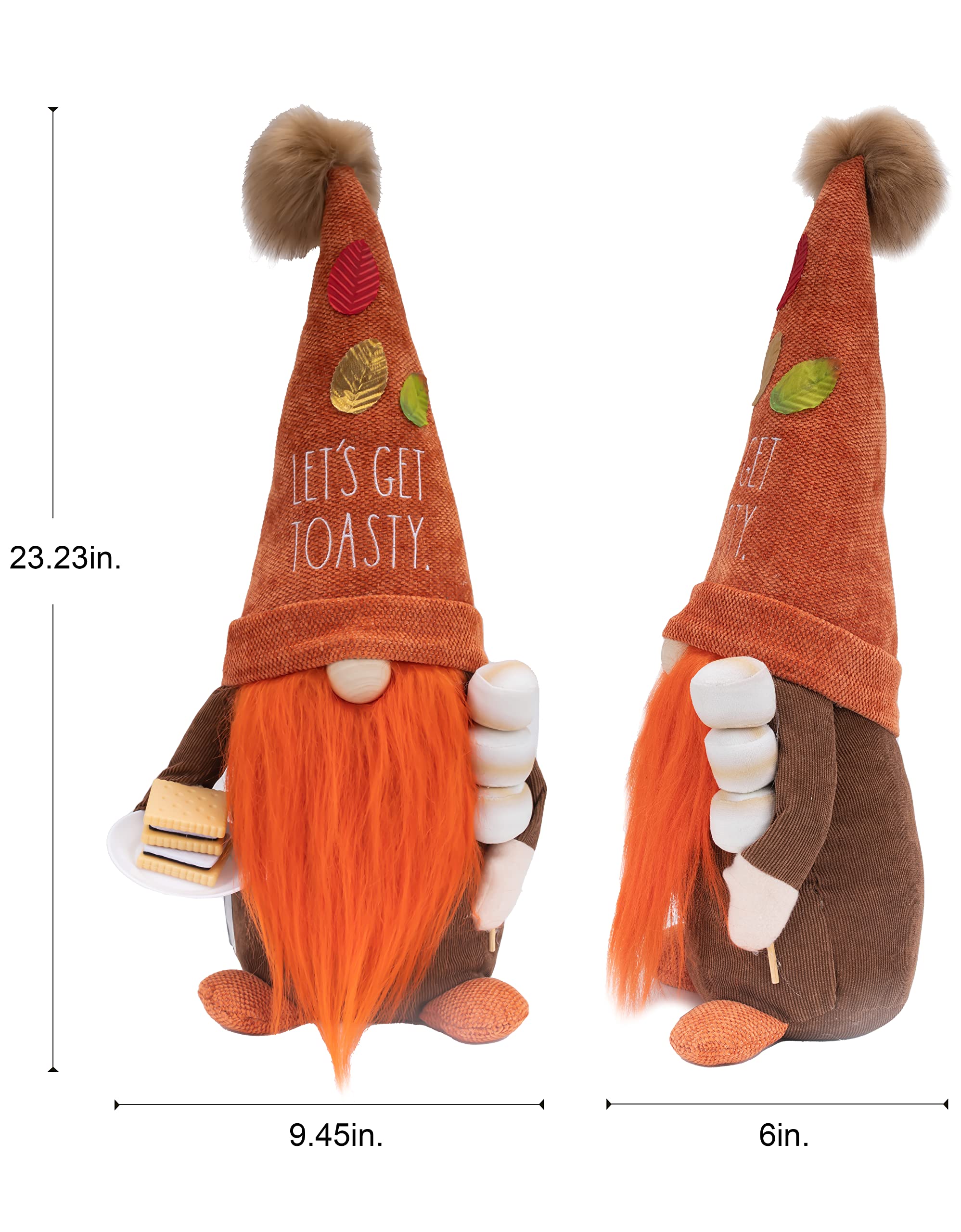 Rae Dunn Halloween Gnome - Fall Holiday Decor Seasonal Decorations - Scandinavian/Swedish/Nordic Tomte Nisse Plush Figurine - 19" Elf with Beard Ornament for Shelf (Lets Get Toasty)